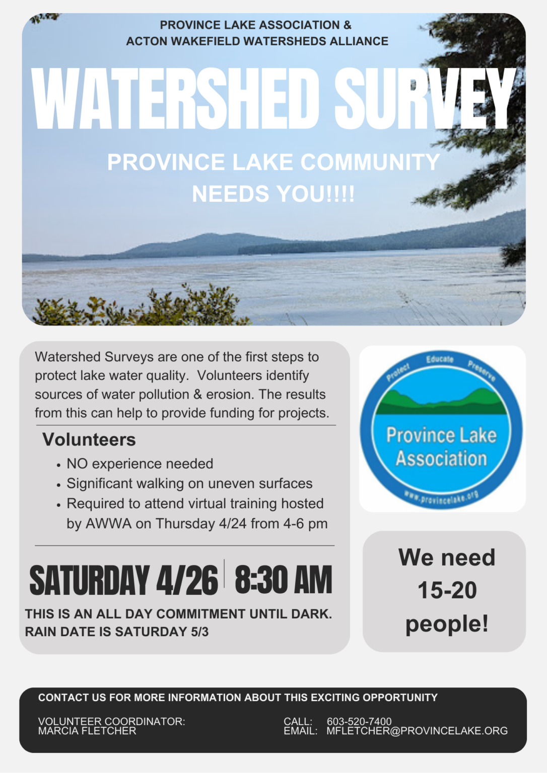 VOLUNTEERS NEEDED – WATERSHED SURVEY APRIL 26, 2025 | Province Lake ...