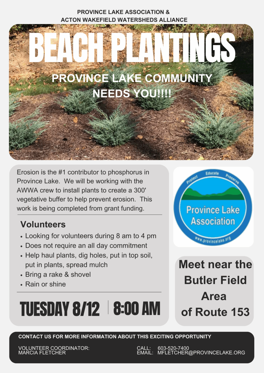 VOLUNTEERS NEEDED FOR BEACH PLANTING | Province Lake Association